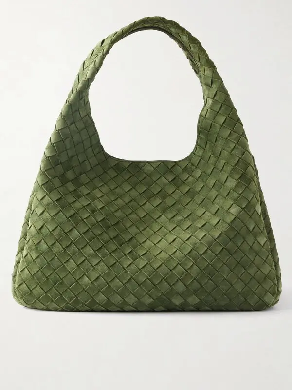 Bottega Veneta Intrecciato Suede Shoulder Bag - Green