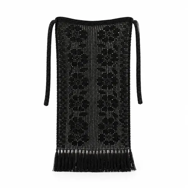 IZABELA MANDOIU Hand-crocheted Romanian Traditional Apron With Fringe - Black