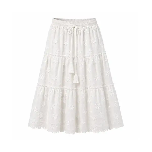 IZABELA MANDOIU Embroidered Tiered Maxi Skirt