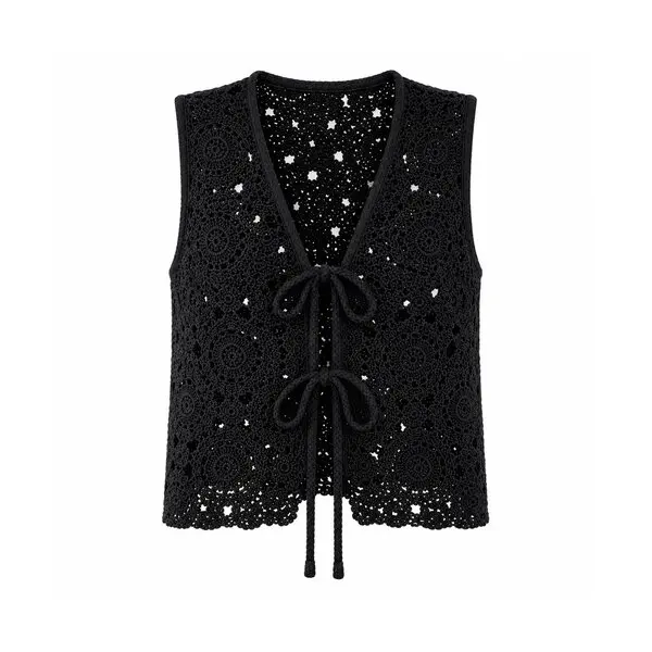 IZABELA MANDOIU Crochet Tie-front Vest - Black