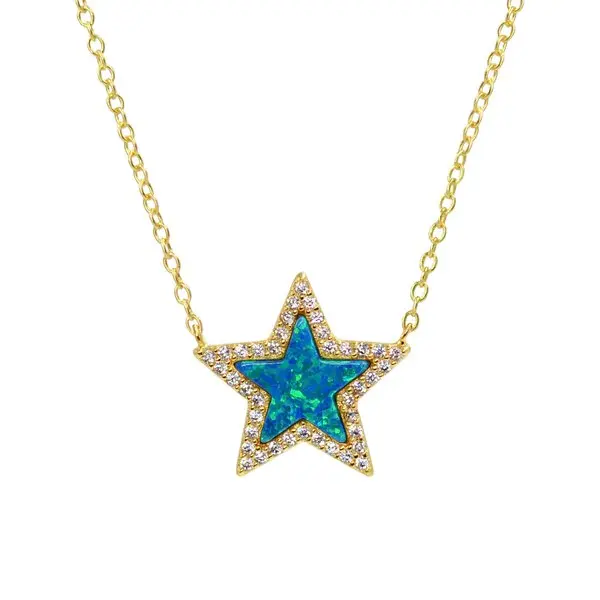 KAMARIA Blue / Gold Opal Star Necklace Blue Green & Gold