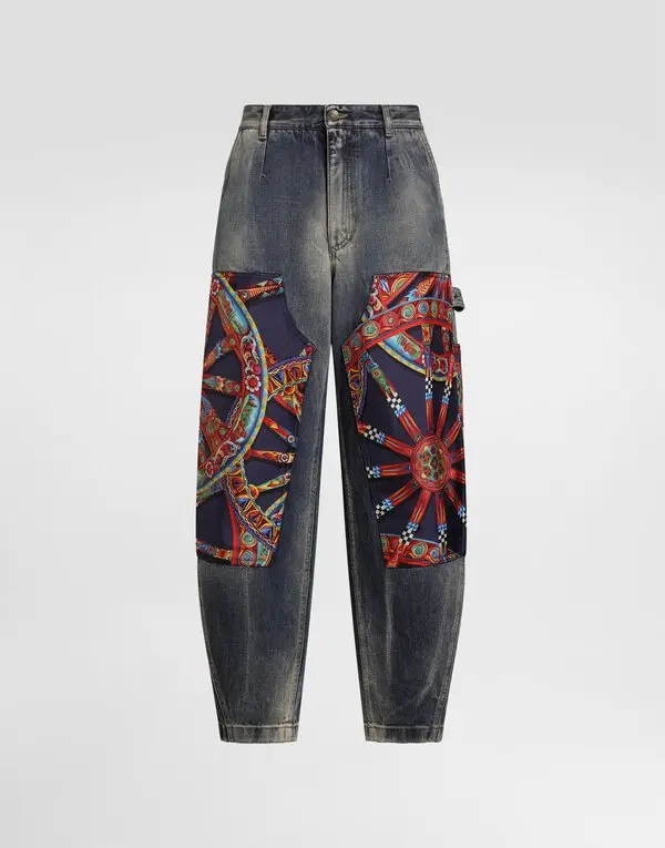 Dolce & Gabbana Cotton Denim Trousers With Carretto-print Applications - Multicolor