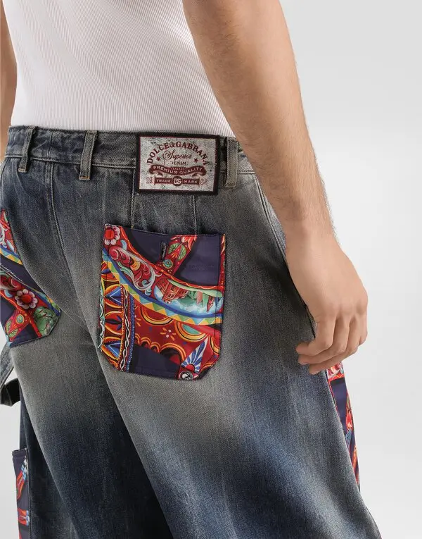 Dolce & Gabbana Cotton Denim Trousers With Carretto-print Applications