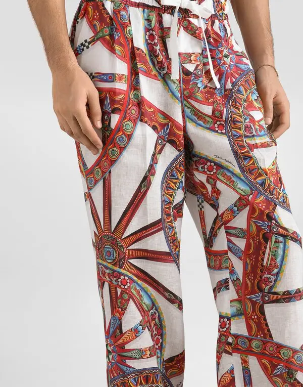 Dolce & Gabbana Carretto-print Linen Jogging Trousers