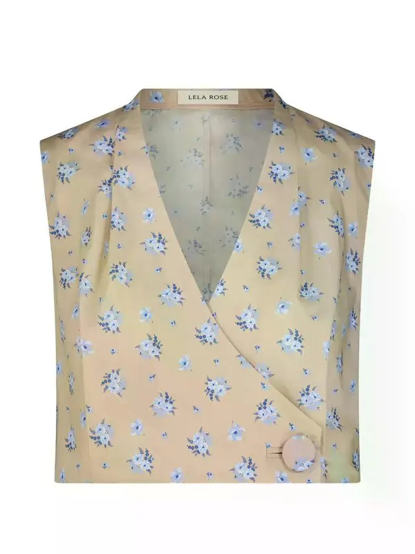 Lela Rose Floral Print Sleeveless Cropped Wrap Top