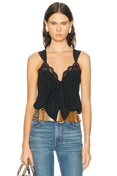 Chloé Tie Front Tank Top With Lace Trim