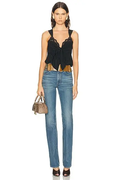 Chloé Tie Front Tank Top With Lace Trim
