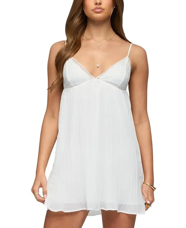 EDIKTED Lacey Pleated Chiffon Mini Dress - Cream