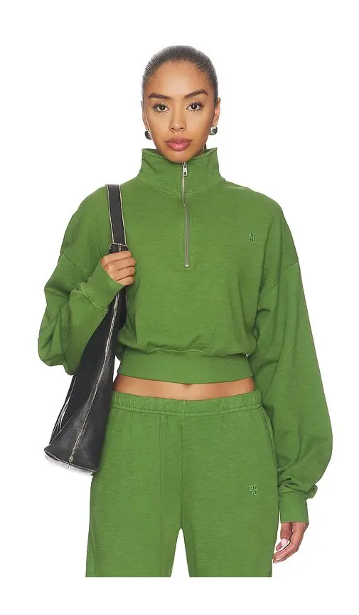 Eterne Cropped Half-zip Sweatshirt In Green - Fern