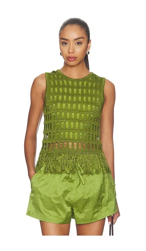 A.L.C. Crochet Knit Fringe Hem Top