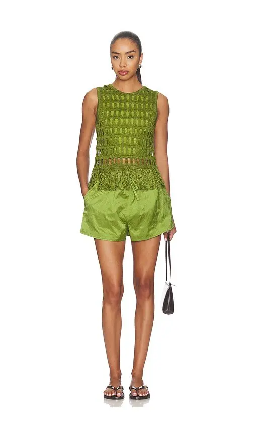 A.L.C. Crochet Knit Fringe Hem Top
