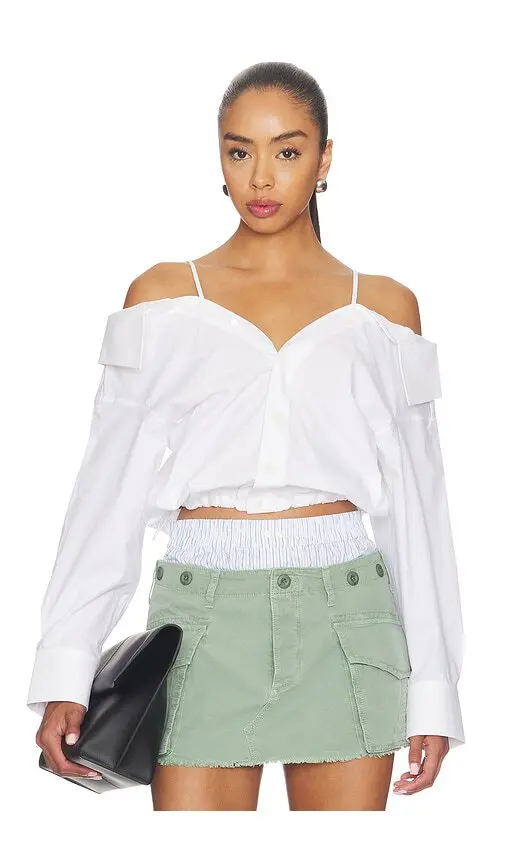 Alexander Wang Pre-styled Off Shoulder Top With Bra Straps In . Also - White