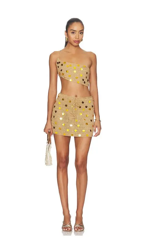 MORE TO COME Shifra Crochet Mini Skirt Set - Beige