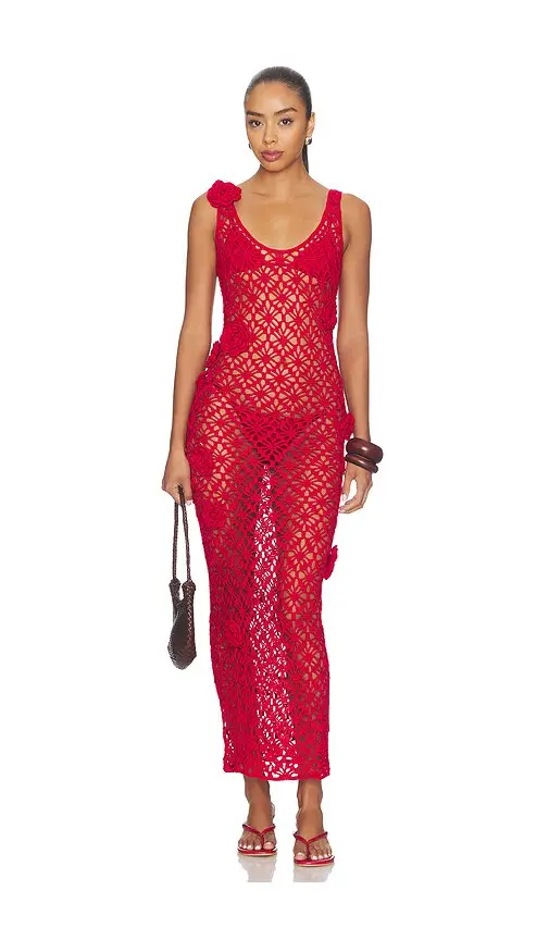 MORE TO COME Crochet Maxi Dress - Red