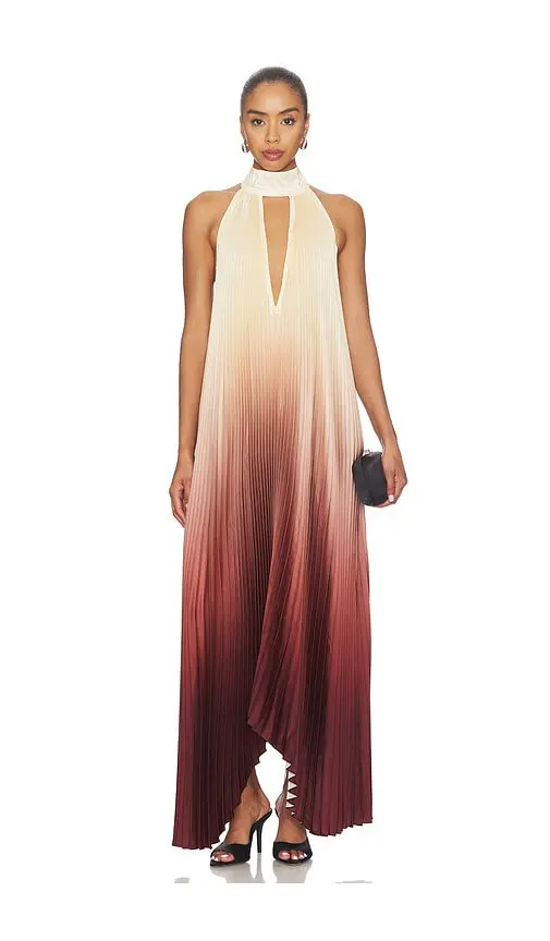 L'IDEE Satin Plisse Opera Gown - Pink
