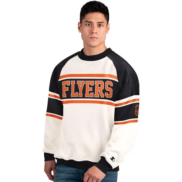 STARTER Philadelphia Flyers Defense Fleece Crewneck Sweatshirt - White
