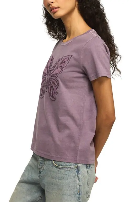 Lucky Brand Lace Embroidered Butterfly Cotton T-shirt