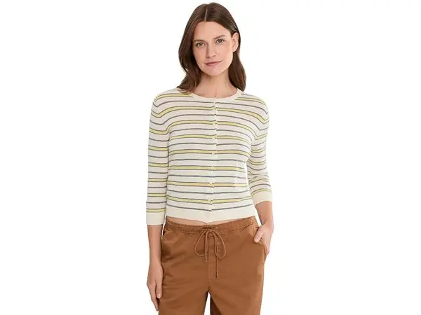 Vince Striped 3/4 Sleeve Cardigen Sweater Dandelion Combo - Yellow