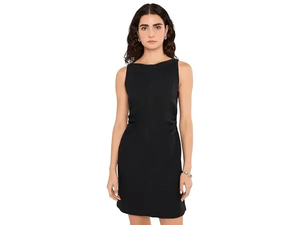 Madewell Boatneck Linen Mini 100% Linen Dress Jet - Black