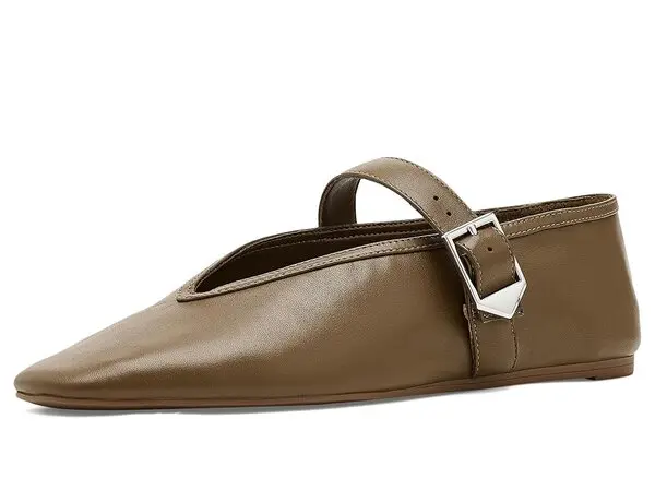 Schutz Vick Buckle Flat Shoes Warm Toffee - Olive