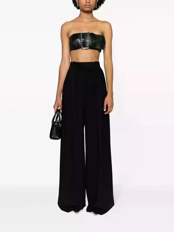 Moschino Cropped Faux Leather Bandeau Top With Buckle Detail