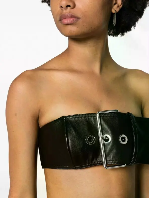 Moschino Cropped Faux Leather Bandeau Top With Buckle Detail