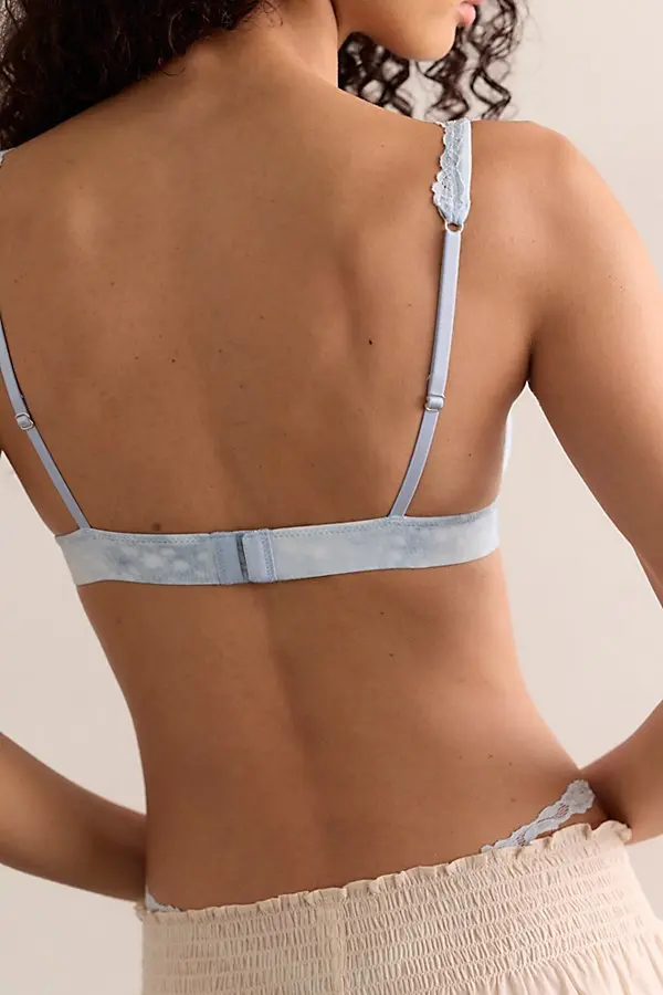 Free People Charlie Lace Microfiber Printed Plunge Bralette - Ice Blue Combo