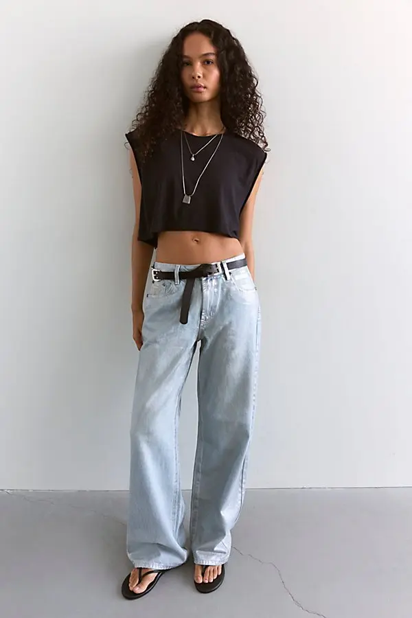 ONETEASPOON Jackson Wide-leg Metallic Jeans - Blue Chrome