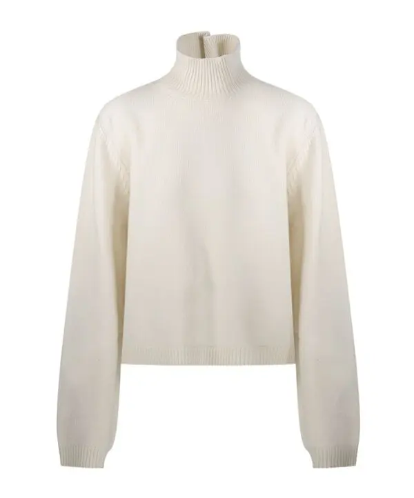 RÓHE Cropped Turtleneck Knitted Sweater - Cream