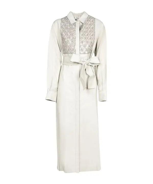 P.a.r.o.s.h Embellished Long-sleeved Shirt Dress - White