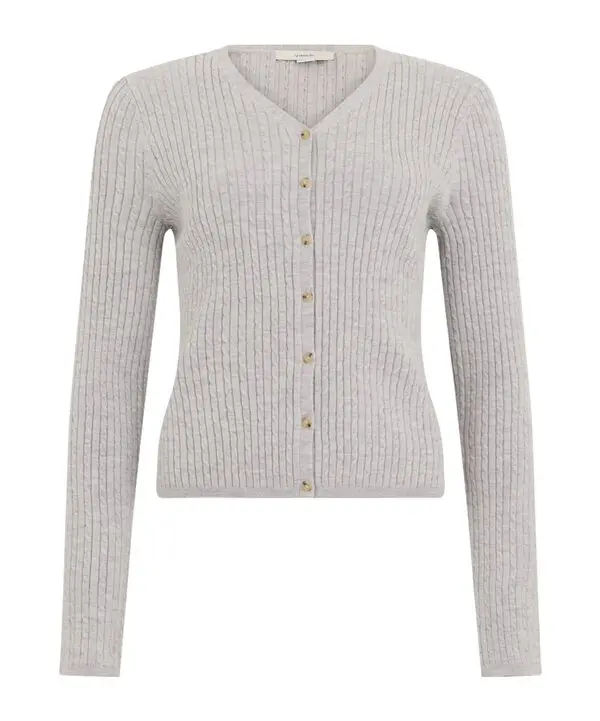 Vince Ribbed Cropped Cardigan - Light Grey