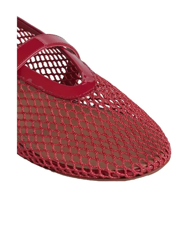 Alaïa Ballet Flats In Fishnet And Patent Leather - Carmine
