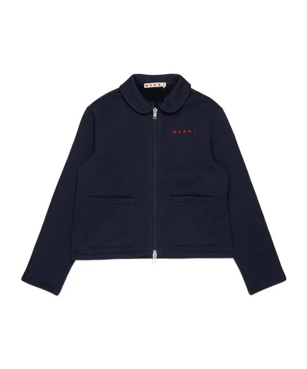 Marni Logo-embroidered Zip-up Sweater - Dark Blue