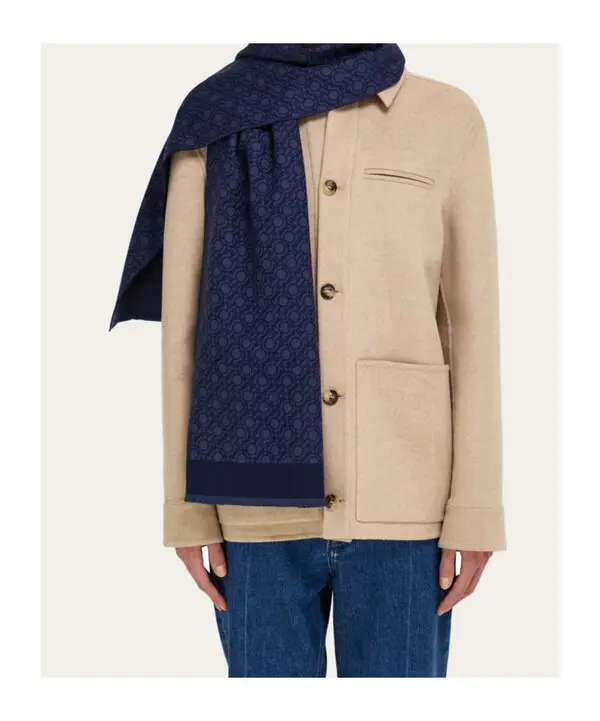 FERRAGAMO Monogram Jacquard Fringed Scarf