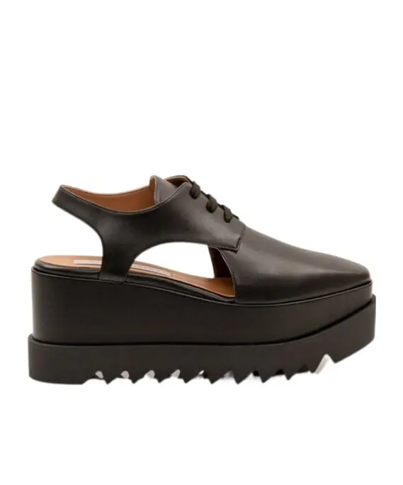 Stella McCartney Elyse Cut-out Wedge Derby Shoes - Black