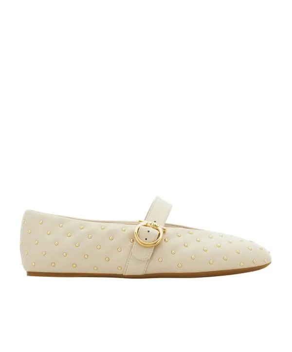 FERRAGAMO Studded Gancini Buckle Ballet Flat - Mascarpone