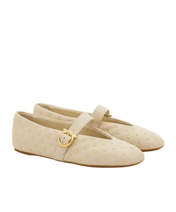 FERRAGAMO Studded Gancini Buckle Ballet Flat