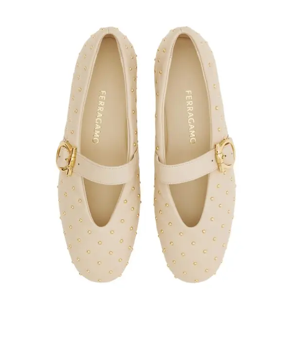 FERRAGAMO Studded Gancini Buckle Ballet Flat