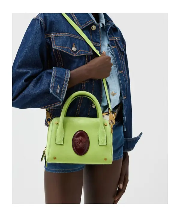Versace Roomy Small Suede Boston Bag