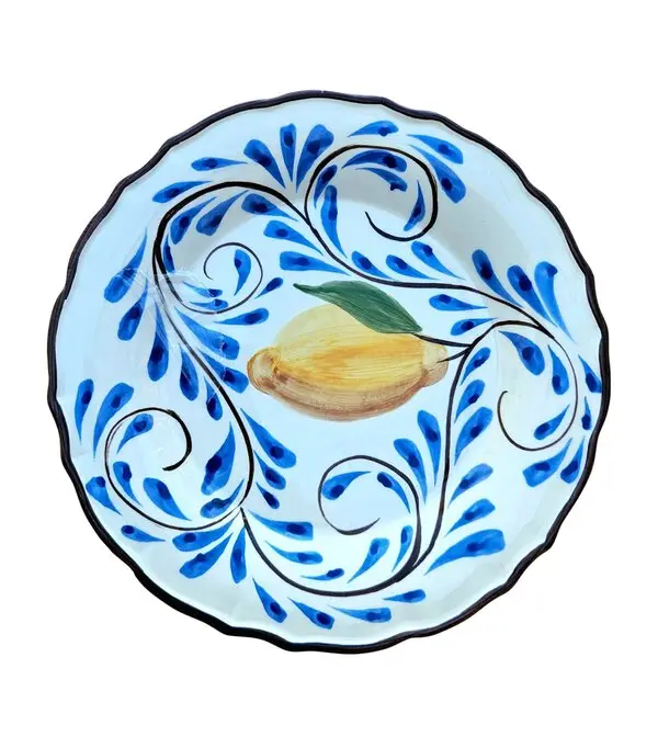 LES-OTTOMANS Ceramic Positano Lemons Dessert Plate - Blue