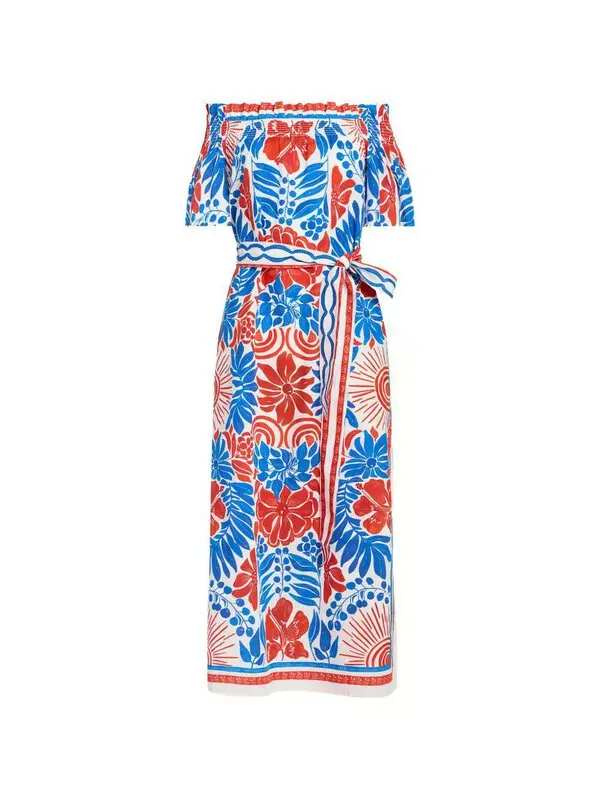MARIE OLIVER Lola Off-shoulder Floral-print Midi Dress - Blue
