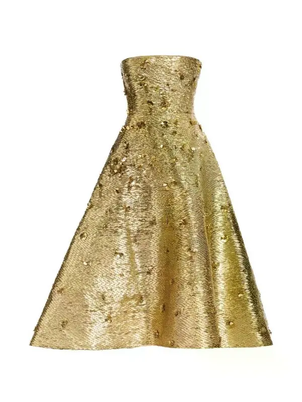 Elie Saab Bead-embroidered Strapless Midi Dress - Gold