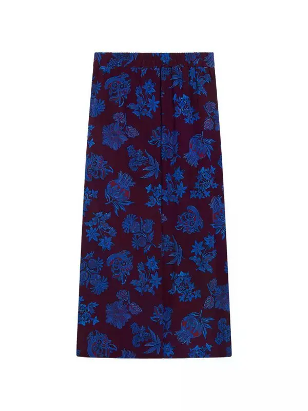 Momoni Silk Floral Print Midi Skirt - Purple