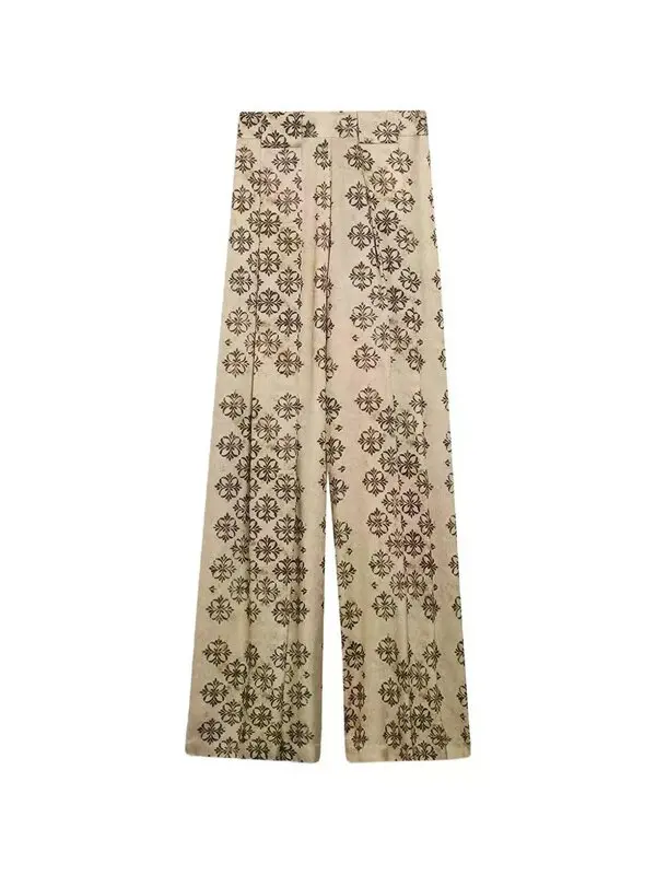 Momoni Aspen Wide-leg Trousers With Geometric Print - Neutrals