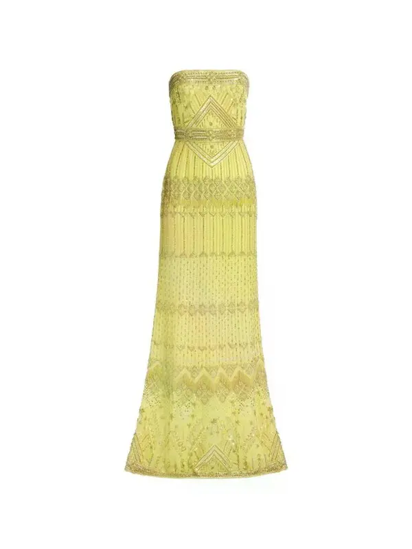 Elie Saab Bead-embroidered Strapless Evening Dress - Green