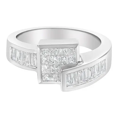 HAUS OF BRILLIANCE 14k 1 1/3 Cttw Princess And Baguette-cut Diamond Ring - White Gold