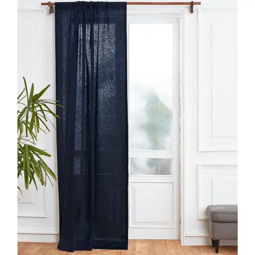Solino Home Linen Curtain With Light Filtering Rod Pocket For Living Room - Navy