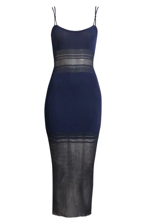 Torn By Ronny Kobo Kimberly Ribbed Knit Square Neck Sheer Panel Midi Sweater Dress