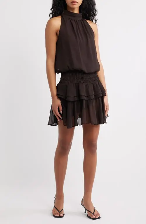 Torn By Ronny Kobo Leah Mock Neck Ruffle Dress - Cocoa