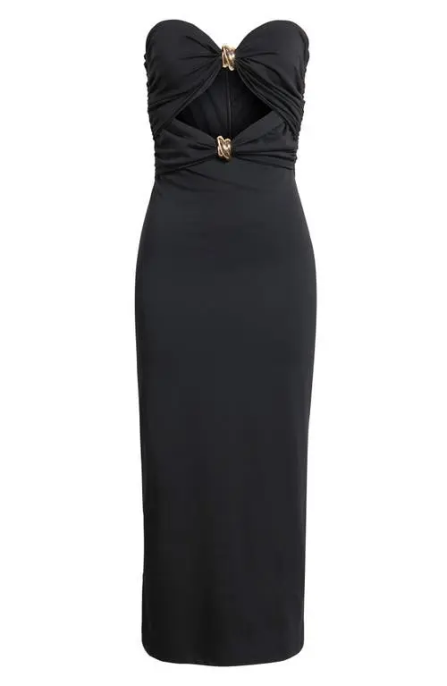 Torn By Ronny Kobo Sandrine Hardware Cutout Detail Strapless Dress - Black